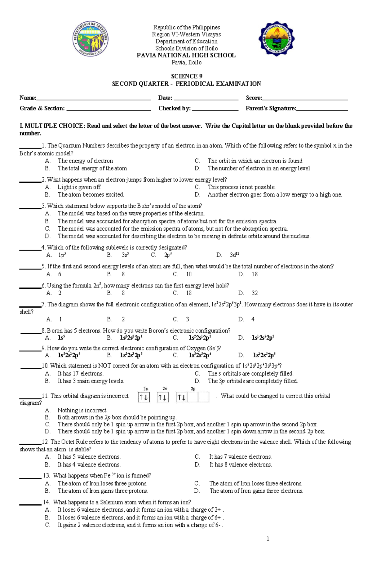 Periodical Exam for Science 9 (CHEM 9) - 2nd Quarter Test - Studocu