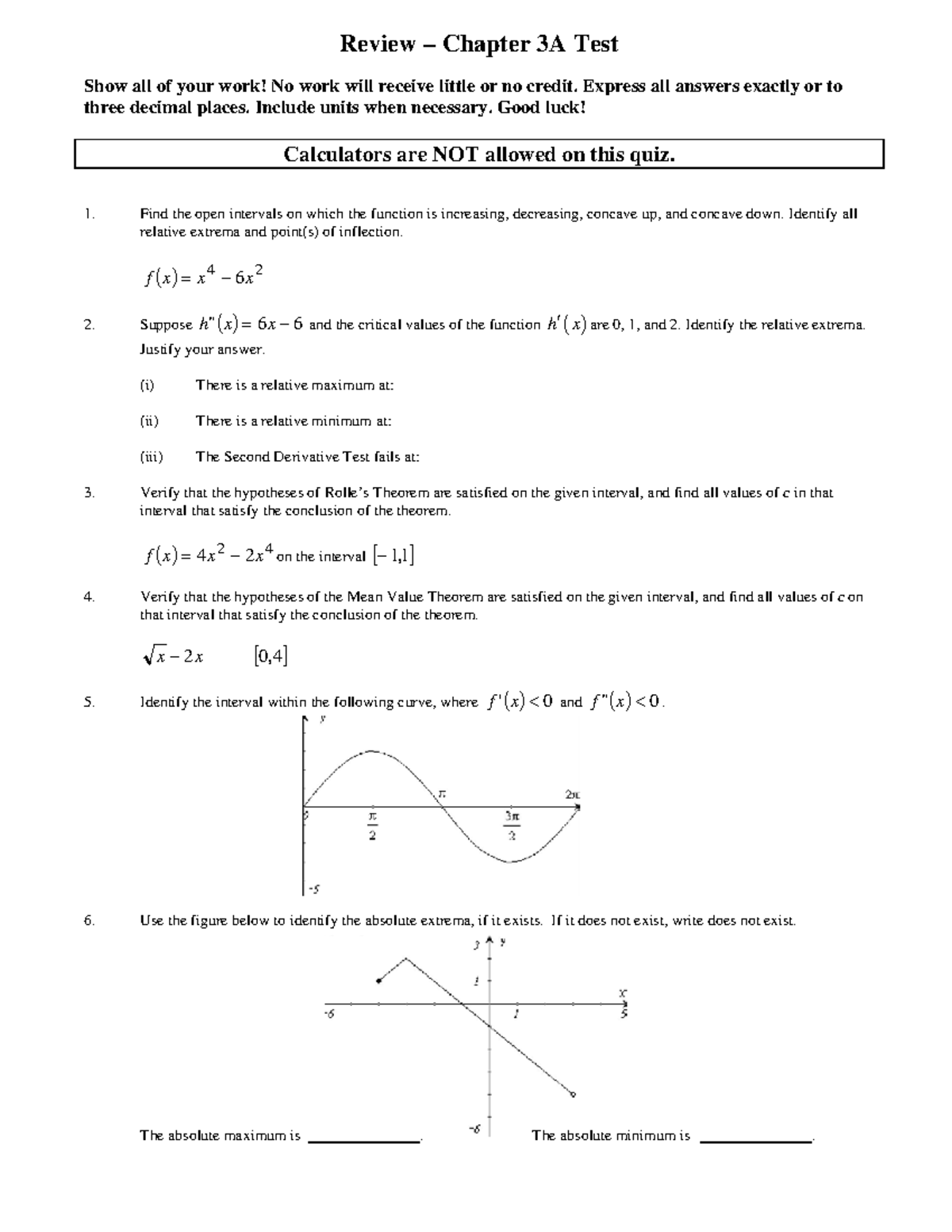 Ch 3A Review - Quiz on Function Behavior and Extrema - Studocu