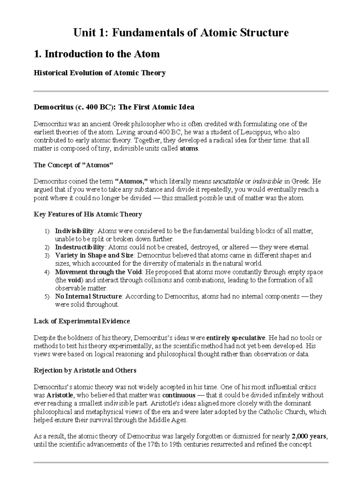 Unit 1: Fundamentals of Atomic Structure & Exercises - Studocu