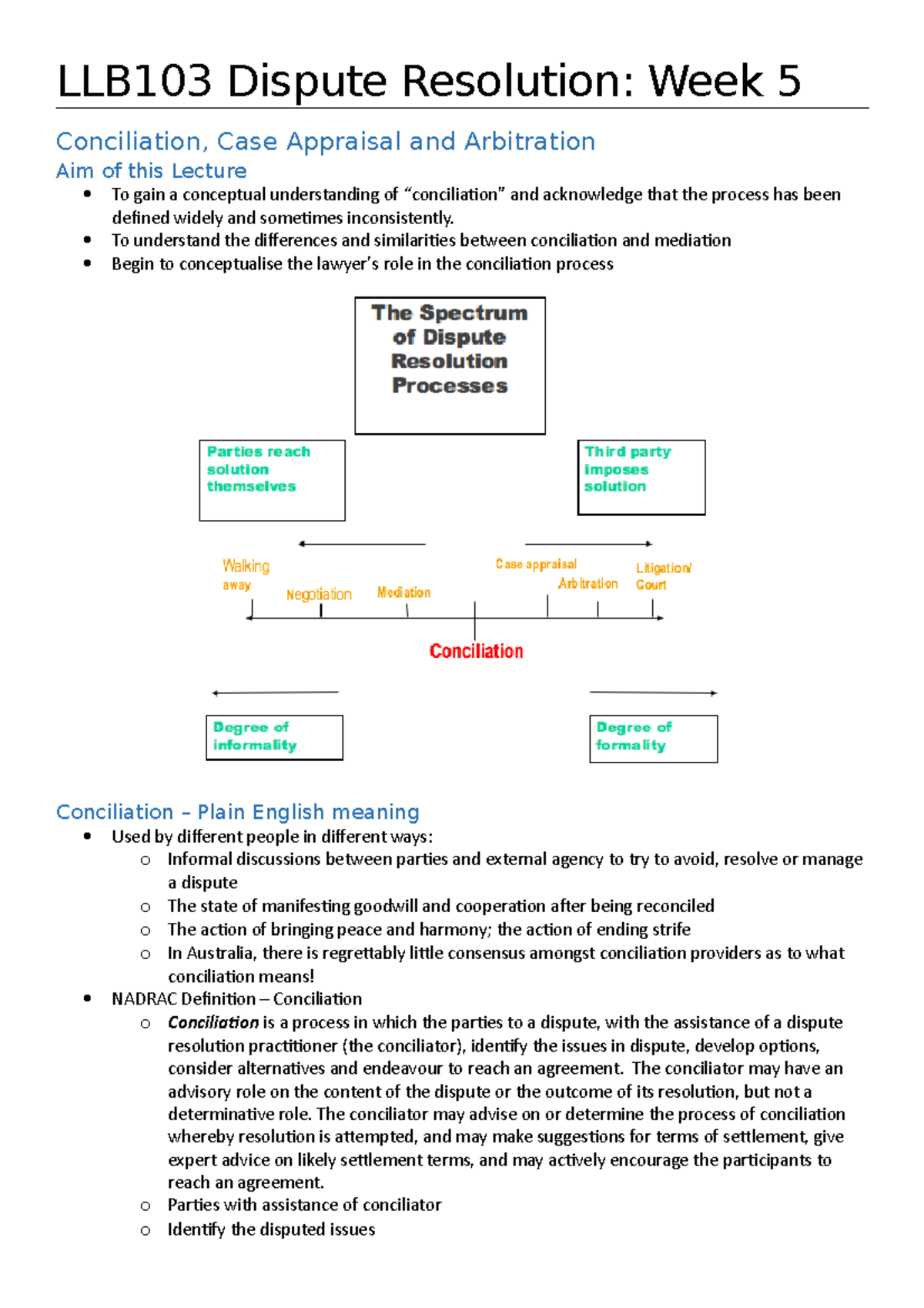 LLB103 Week 5 Conciliation:Arbitration - LLB103 Dispute Resolution ...
