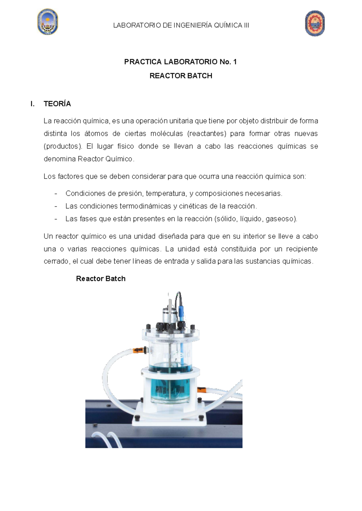 Práctica 1: Reactor Batch en Ingeniería Química - Studocu