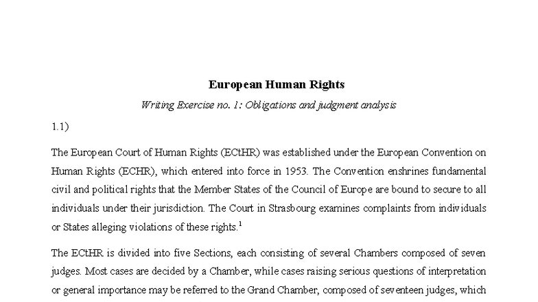 ECHR 101: Writing Exercise 1 - Obligations & Judgment Analysis - Studocu