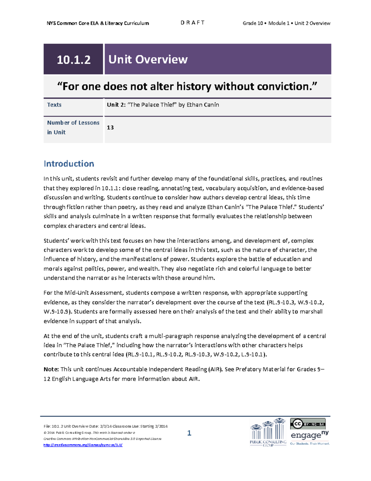 NYS Common Core ELA 10.1.2 Unit 2 Overview: Analyzing Character in ...