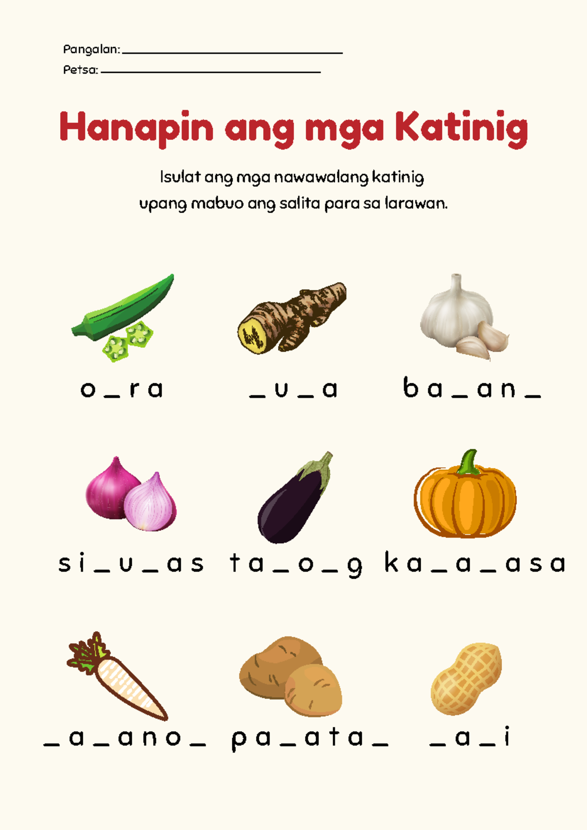 (Worksheet) Hanapin ang mga Katinig: Pagsasanay sa Katinig - Studocu