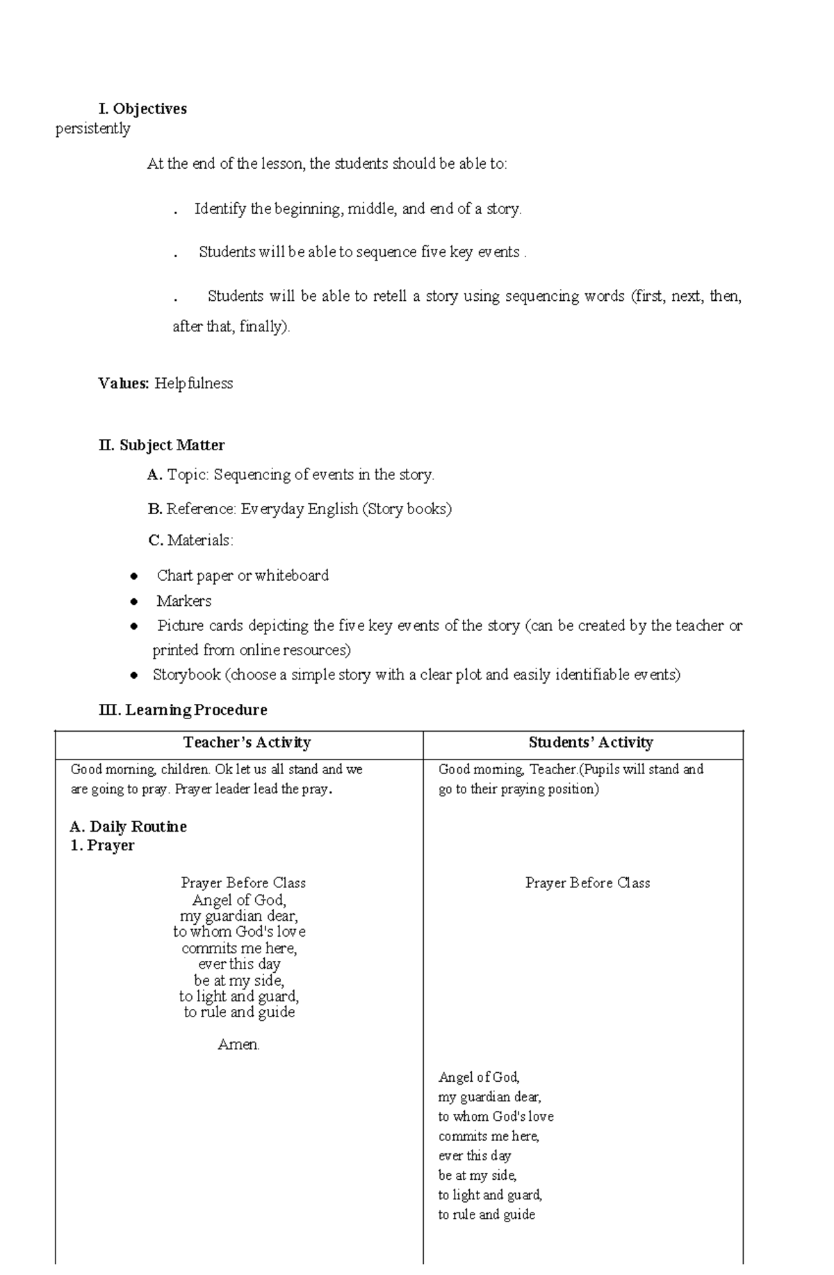 510012394 Lesson Plan: Sequencing Events in Storytelling - Studocu
