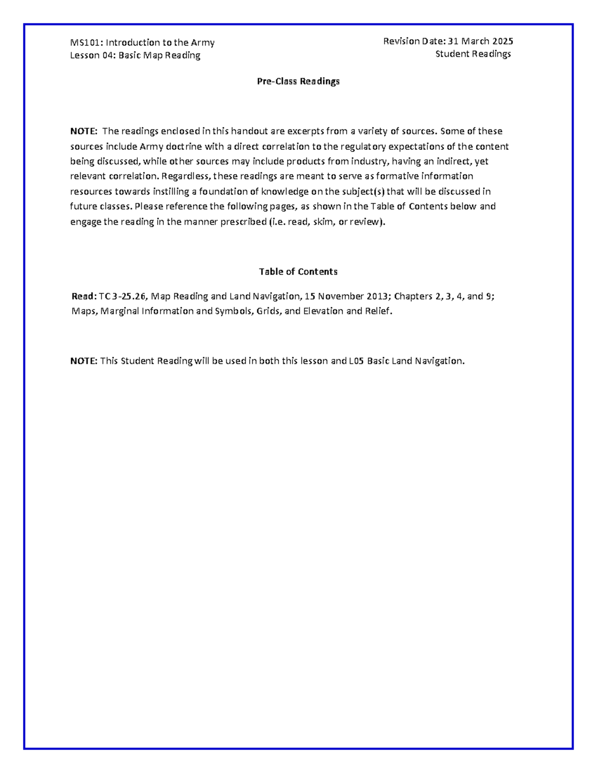 MS101: Intro to the Army - Lesson 04: Map Reading Essentials - Studocu