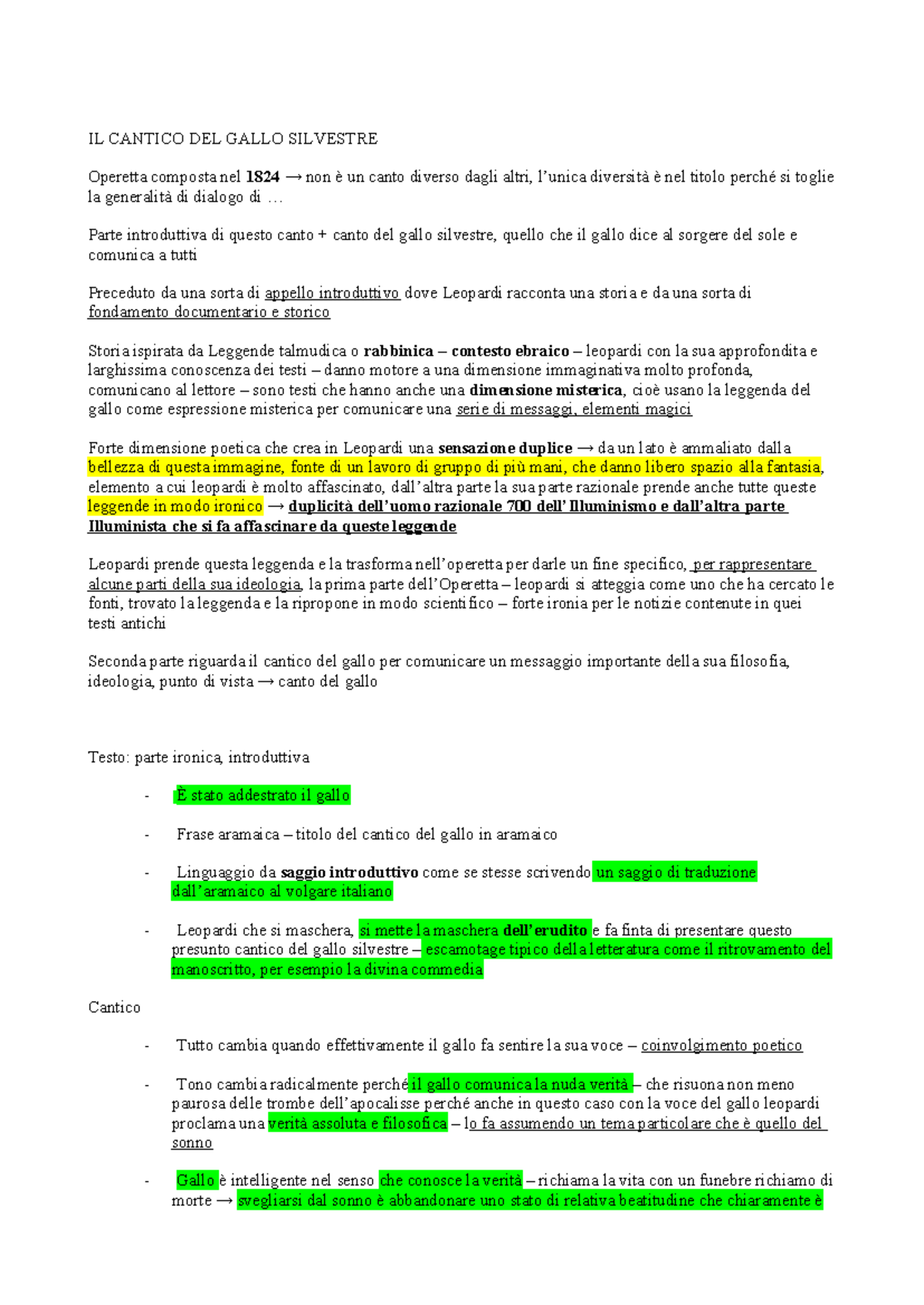 IL CANTICO DEL GALLO SILVESTRE: Analisi e Interpretazione - Studocu