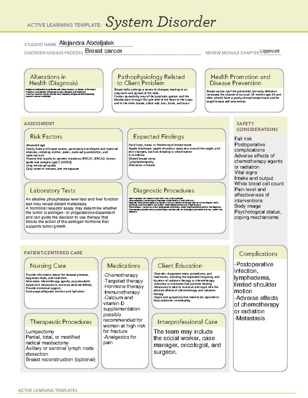 ATI System Disorder: Clinical Insights on Breast Cancer - Studocu