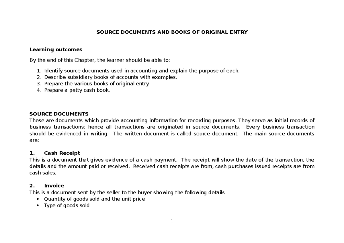 Source Documents & Books of Original Entry in Accounting (ACC 101 ...
