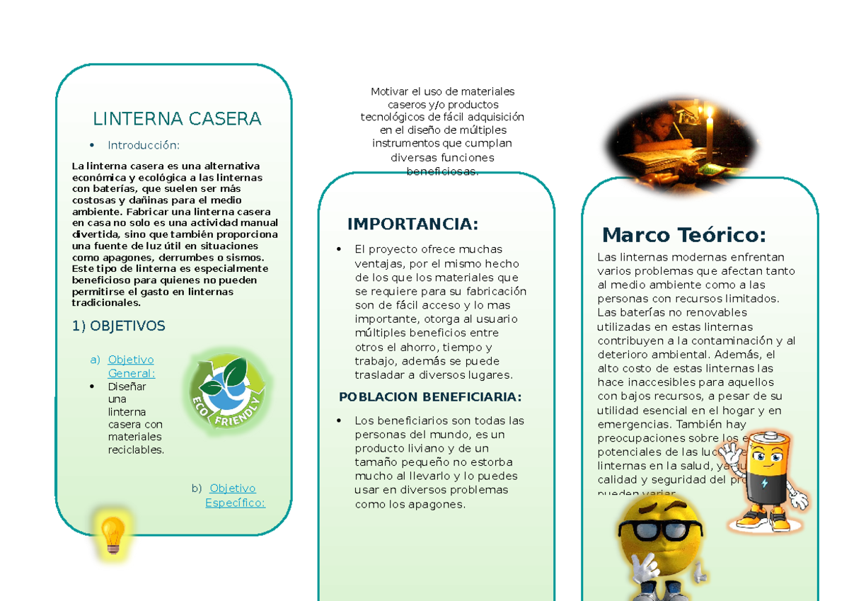 Proyecto LINTERNA CASERA: Diseño y Beneficios de un Producto Ecológico ...