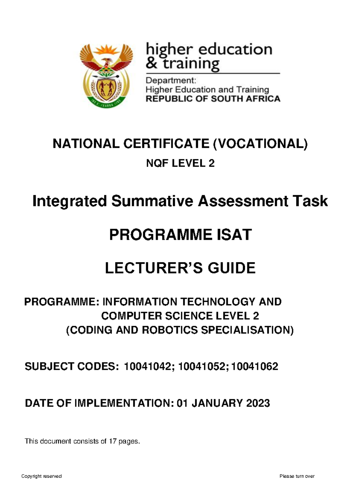 NCV L2 Coding & Robotics ISAT Lecturer's Guide 2023 - Studocu