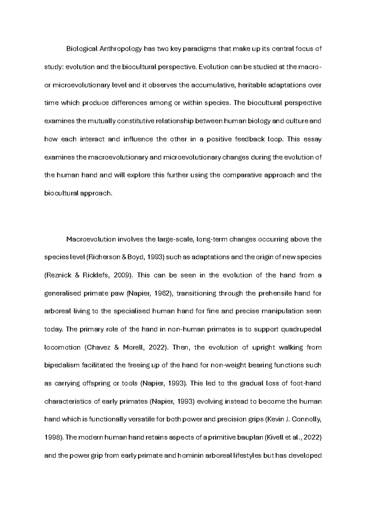 BIOA101 Essay: Evolution of the Human Hand and Biocultural Perspectives ...