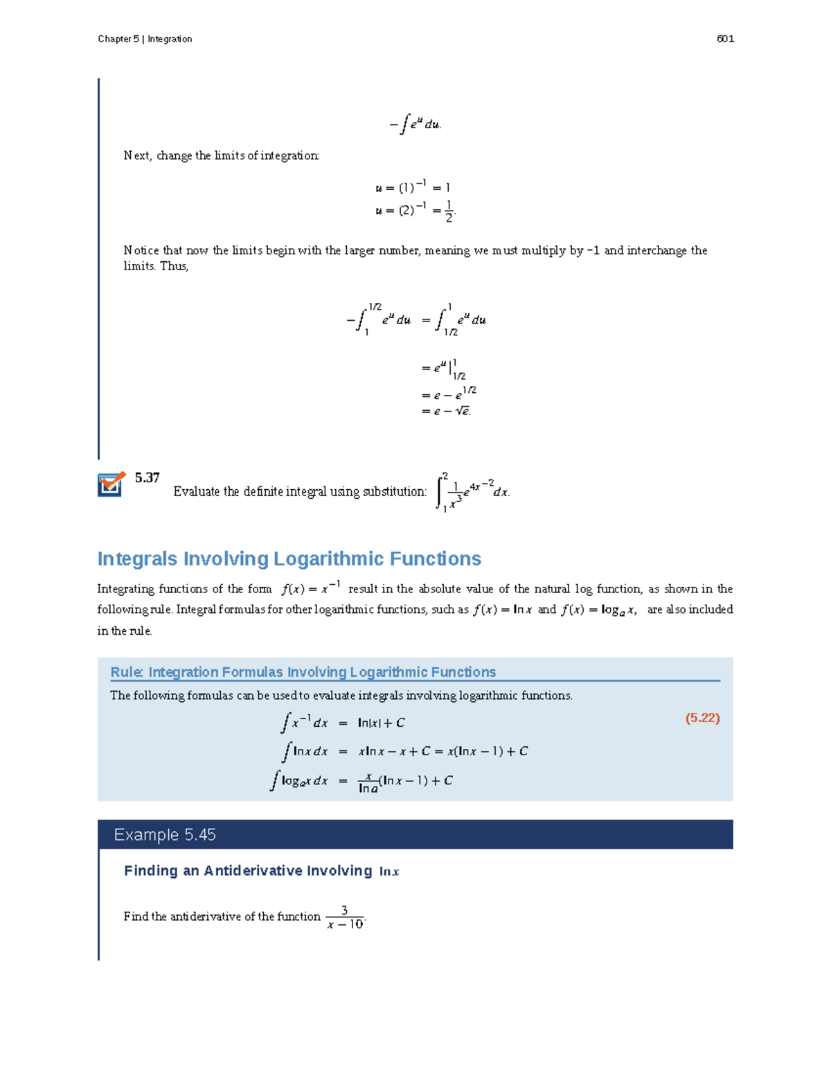 Chapter 5: Integration Techniques and Logarithmic Functions - 601 - Studocu