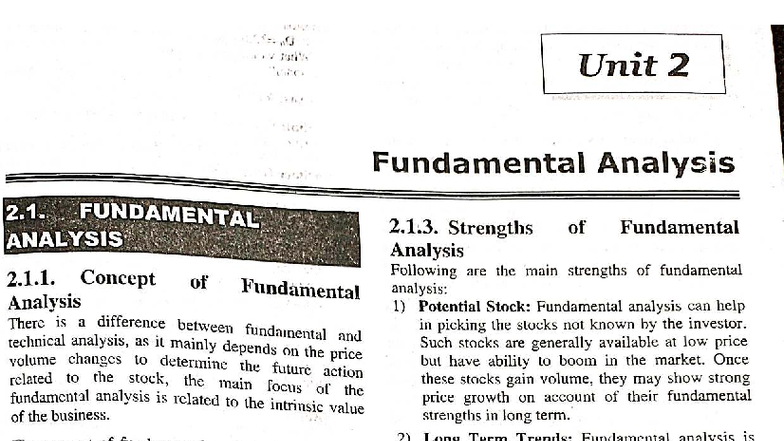 UNIT 2 - mod 2 - Unit 2 Fundamental Analysis 2. FUNDAMENTAL ANALYSIS 2. ...