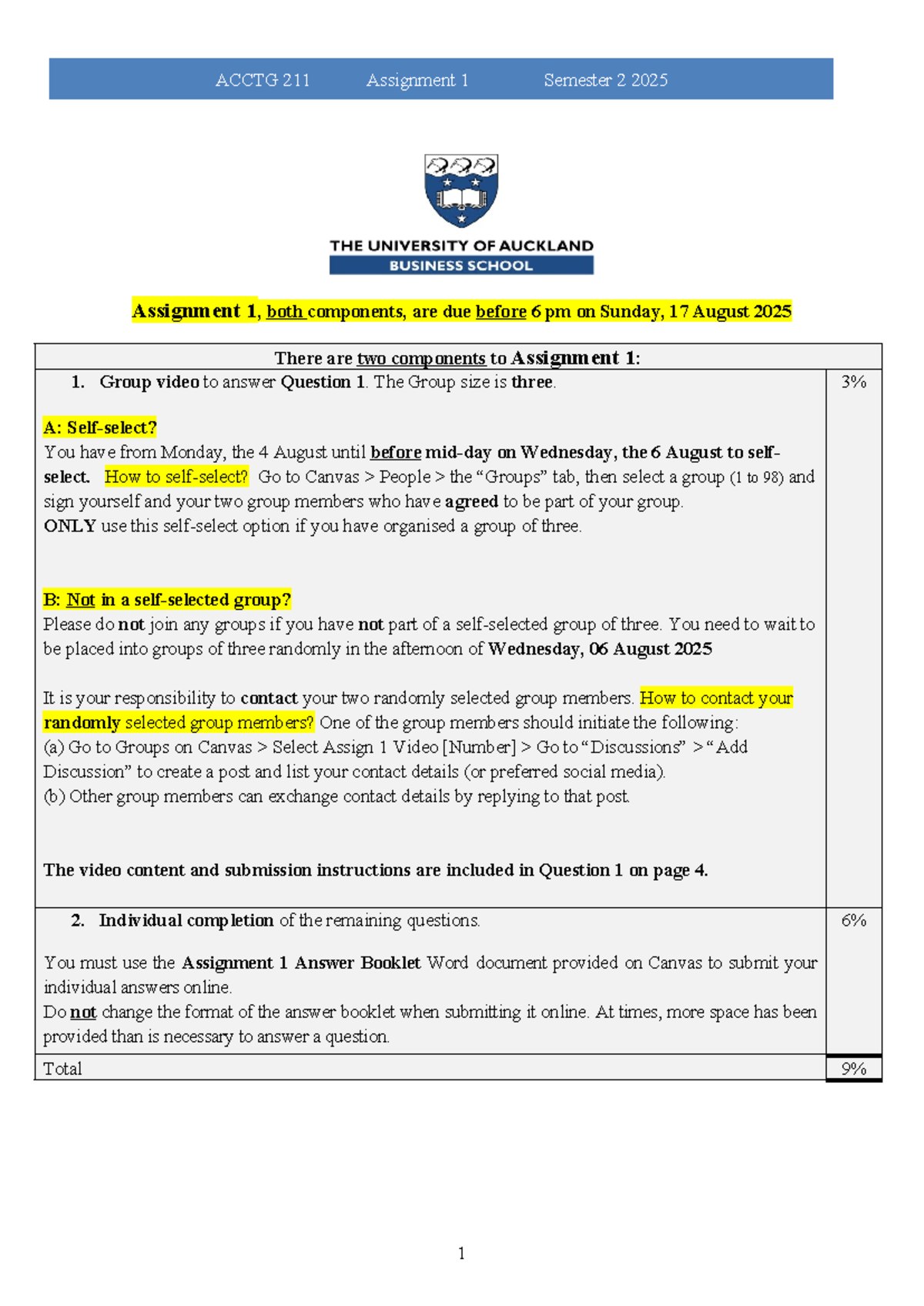ACCTG 211 Assignment 1 Guidelines and Submission Details for Semester 2 2025 - Studocu