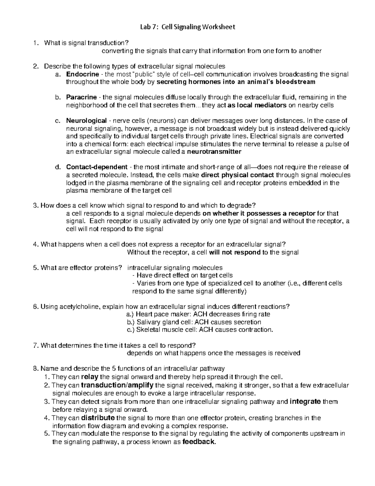 Lab 7 - Cellular Signaling Concepts and Mechanisms Worksheet - Studocu