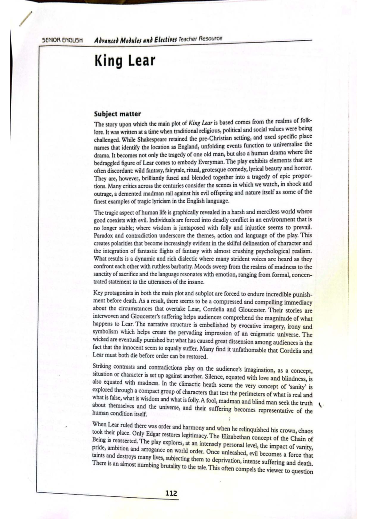 English Mod B: King Lear Summary Notes and Analysis - Studocu