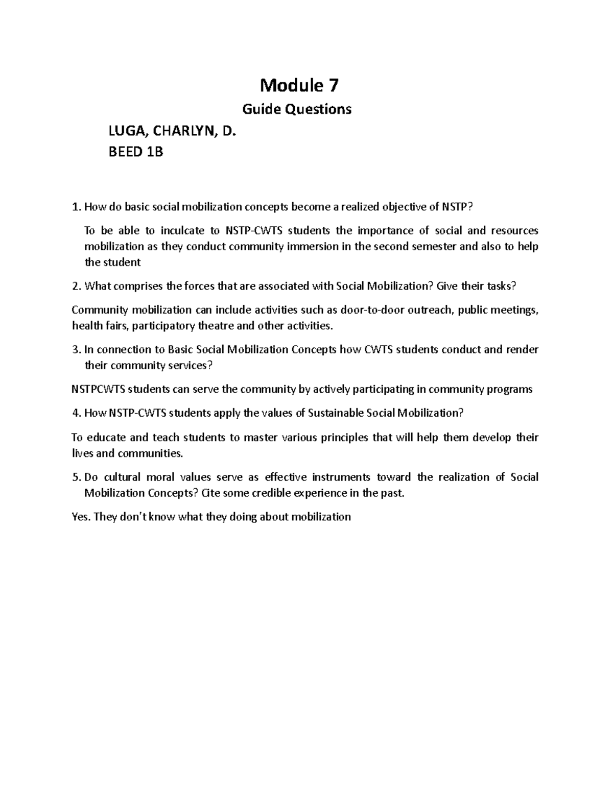 Module%207 - ppt - Module 7 Guide Questions LUGA, CHARLYN, D. BEED 1B How do basic social - Studocu