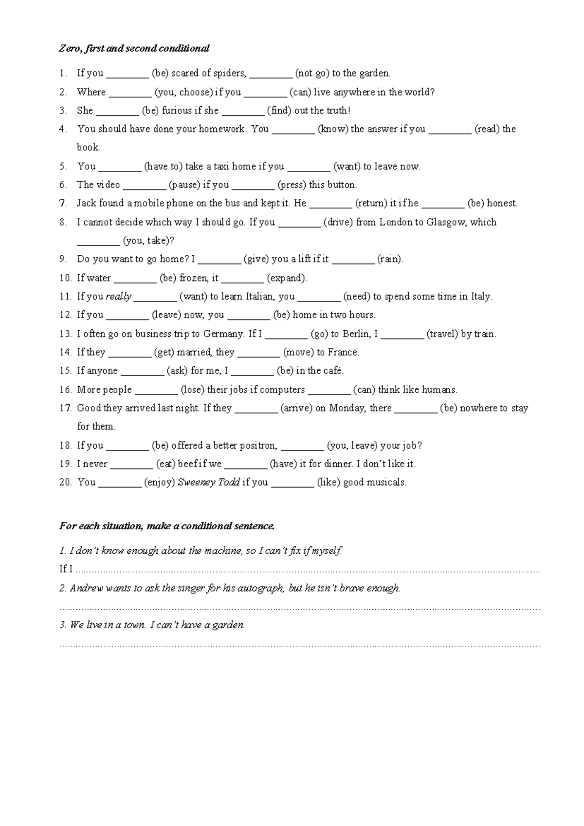 Zero, First, and Second Conditional Exercises - Studocu