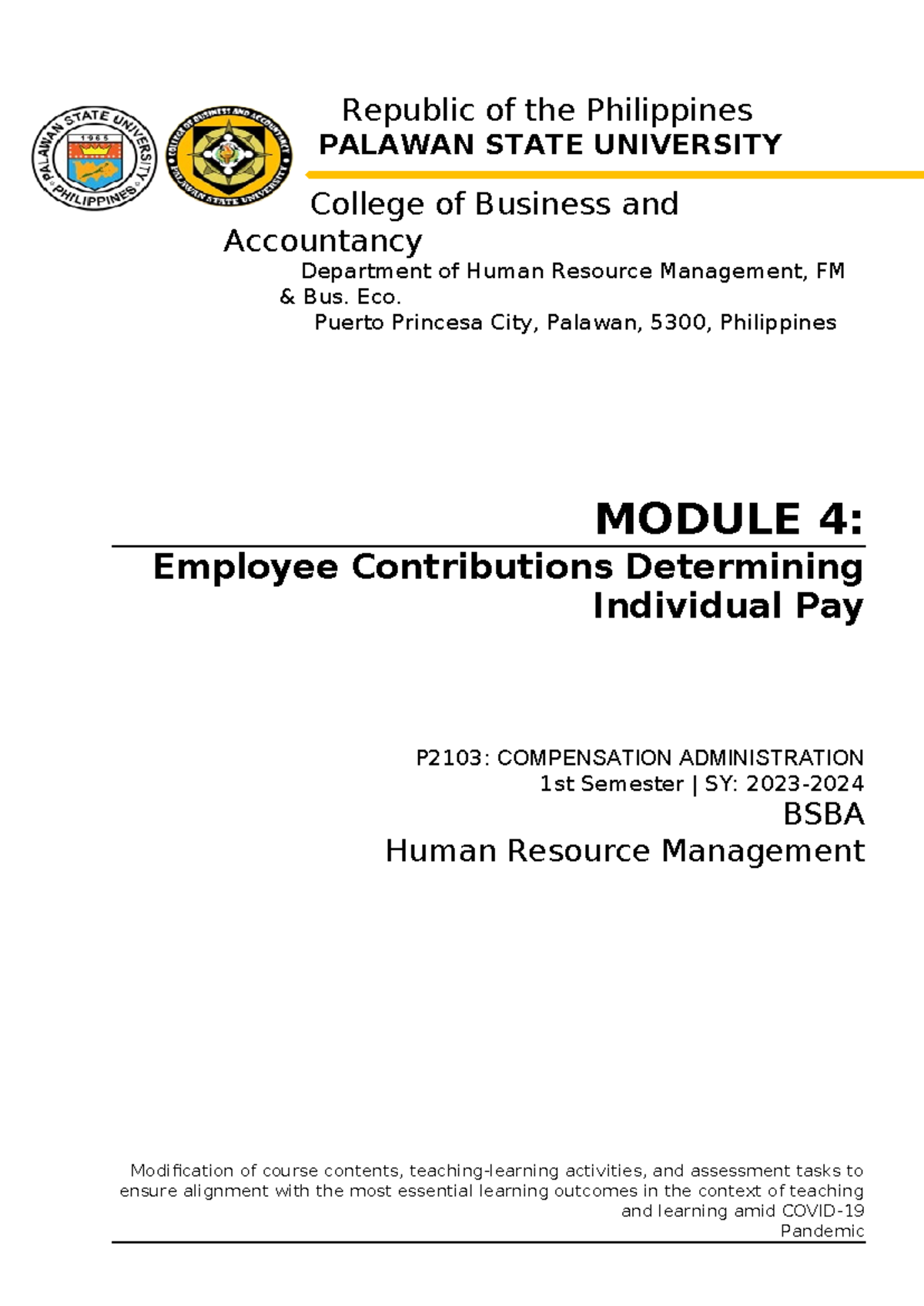 Module 4 Compensation Administration - Republic of the Philippines ...
