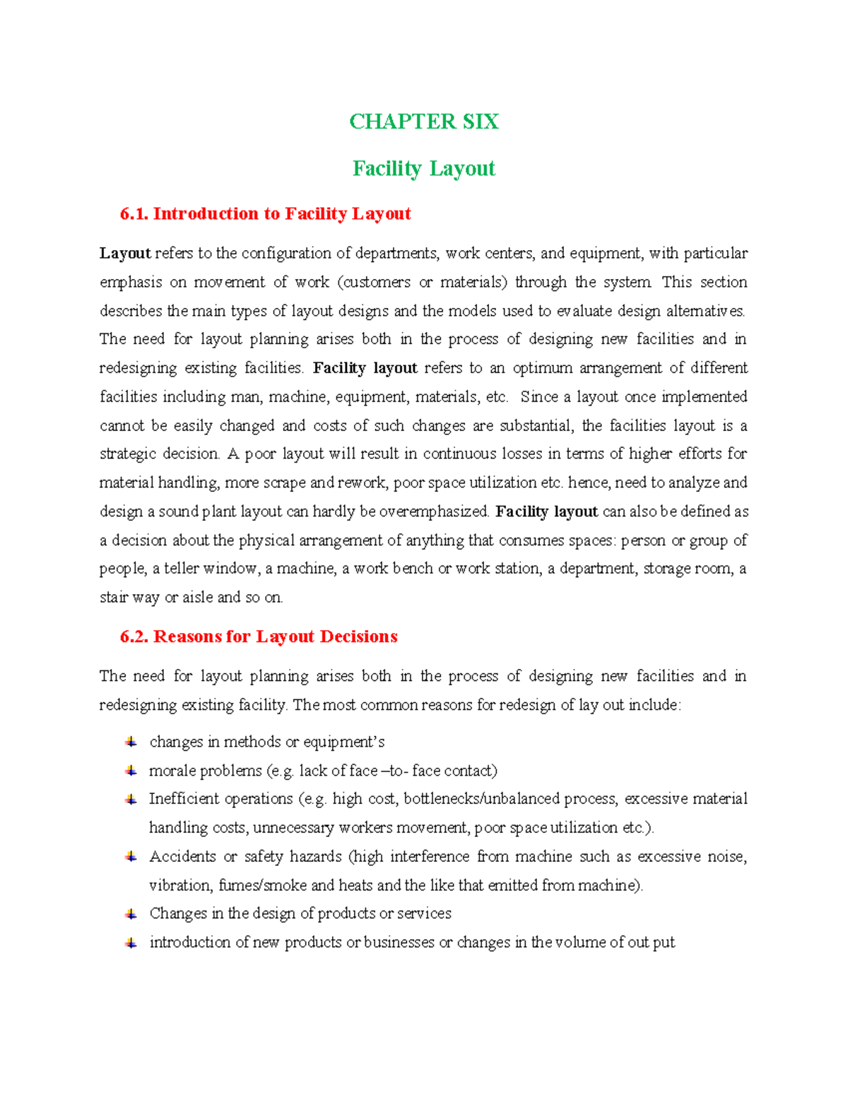 CH-6 - Overview and Types of Facility Layout Design - Studocu