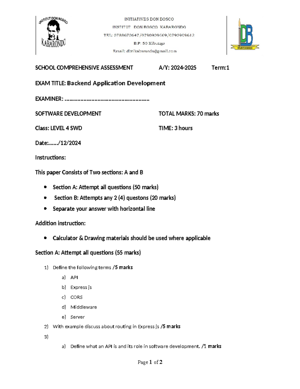 Backend Application Development Exam - Level 4 SWD (A/Y 2024-2025 ...