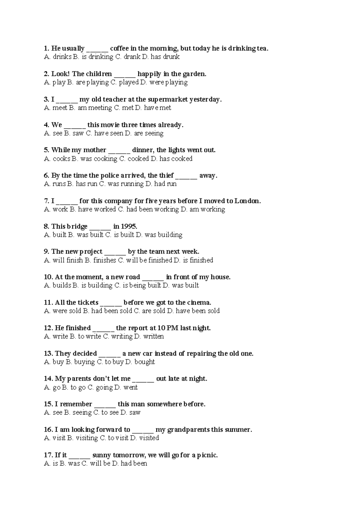 English Grammar Quiz (Course Code: 1) - Practice Questions and Answers ...