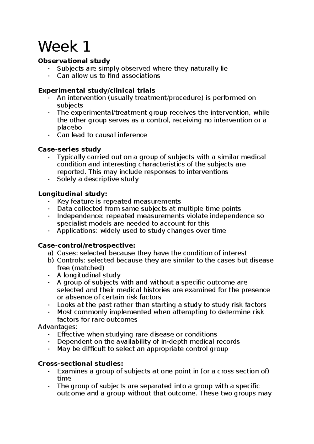 Week 1: Observational and Experimental Study Methods in Biostatistics ...