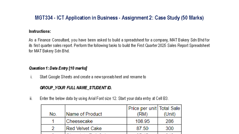 MGT334 Assignment 2: Case Study on MAT Bakery Q1 Sales Report - Studocu