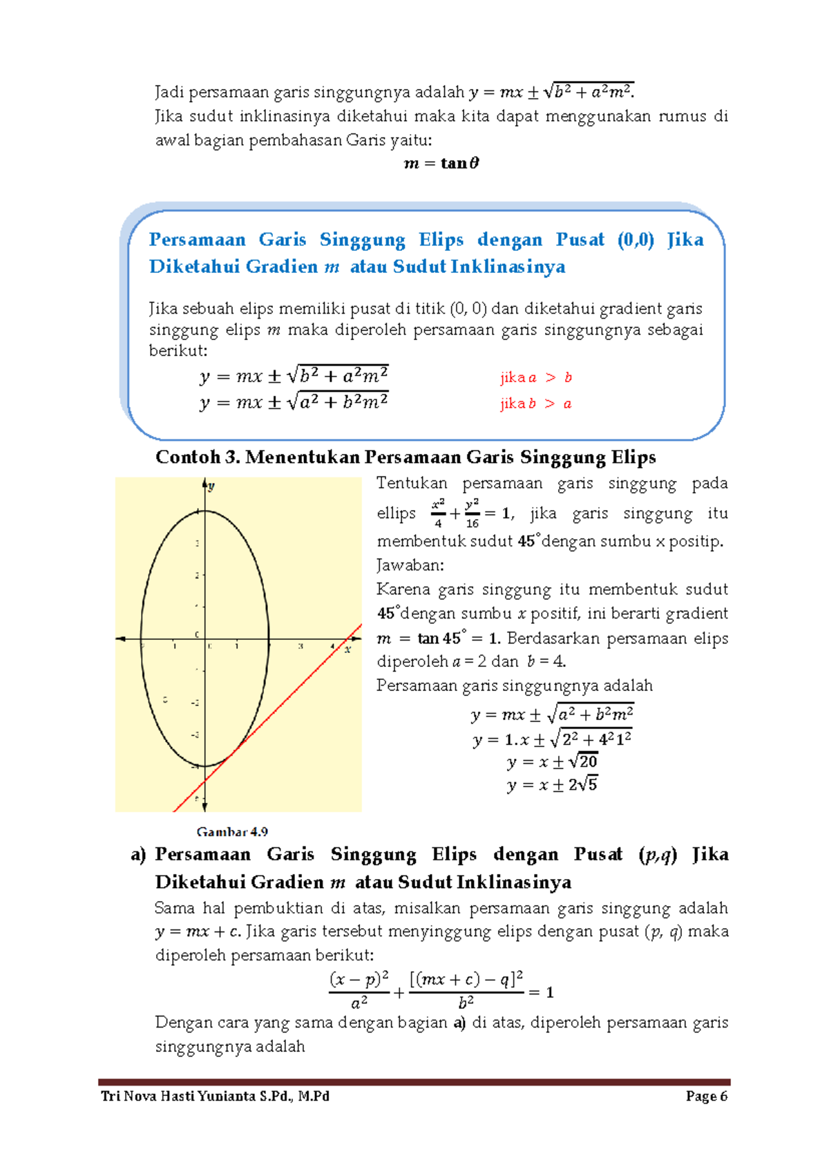 Persamaan Garis Singgung pada Elips - Geometri Analitik Bagian 2 - Studocu