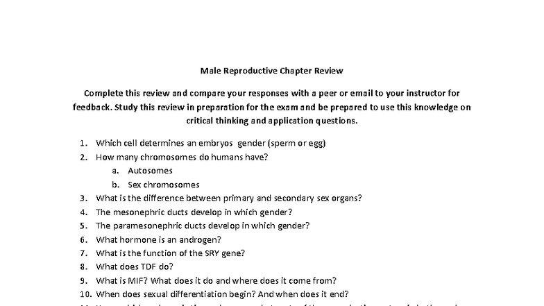 Male Reproductive System Review for Exam Prep (BIO 101) - Studocu