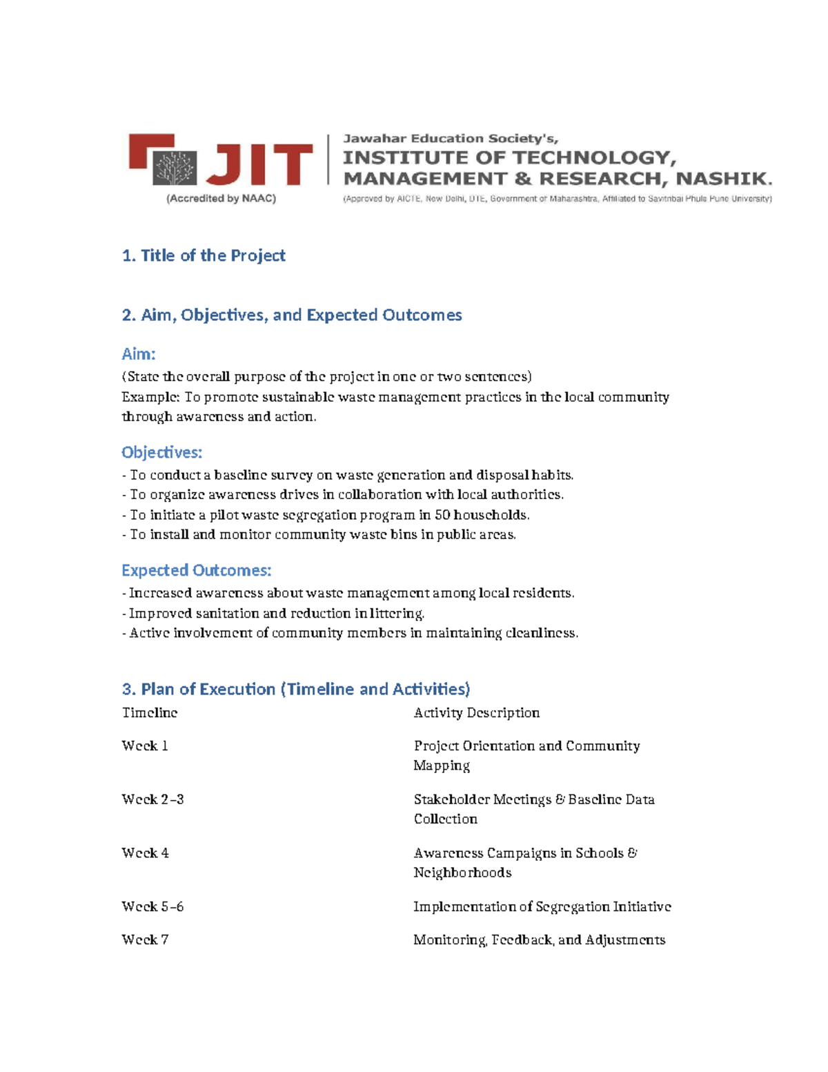 CEP Project Proposal: Sustainable Waste Management Initiative - Studocu