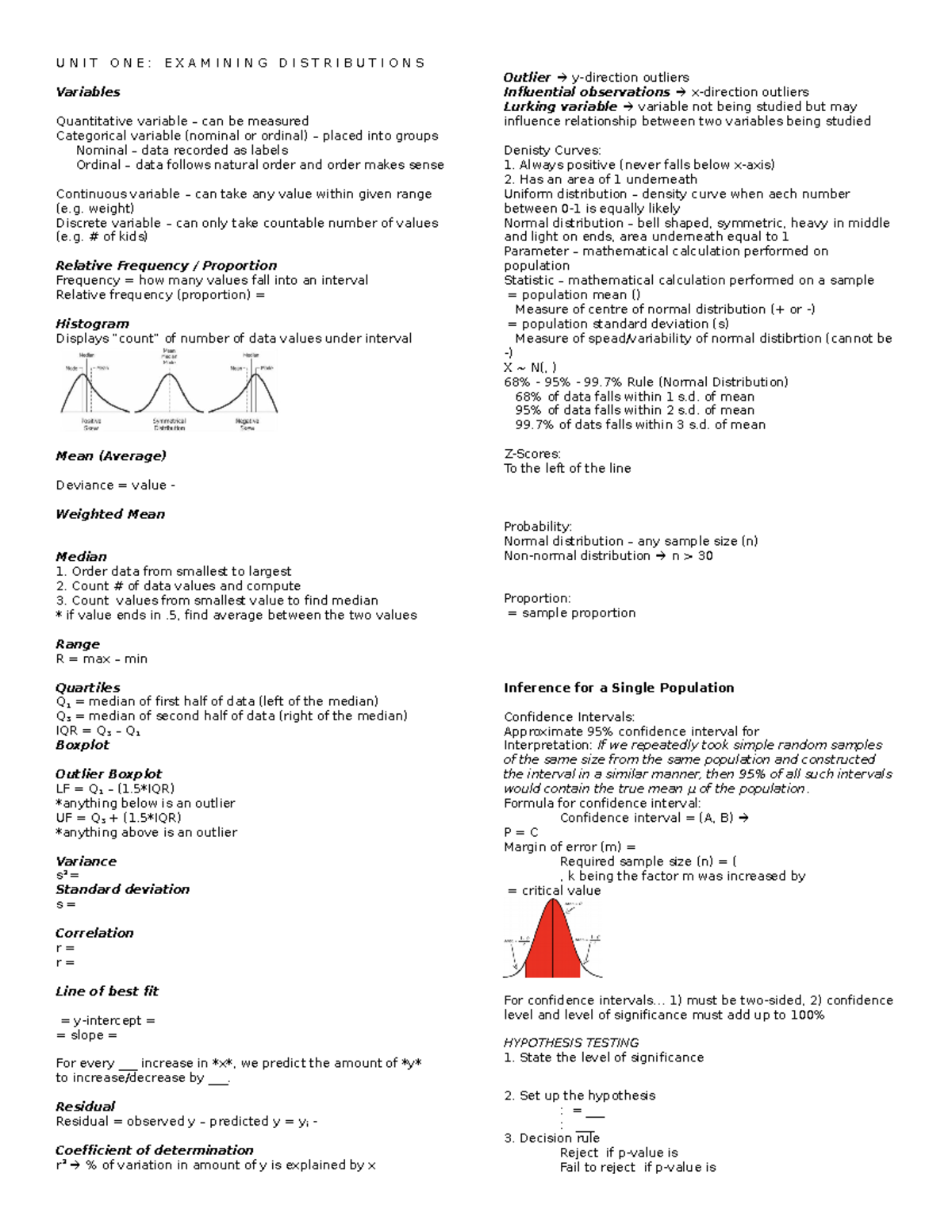 STAT 1000 Final Exam: Key Statistical Formulas and Concepts - Studocu