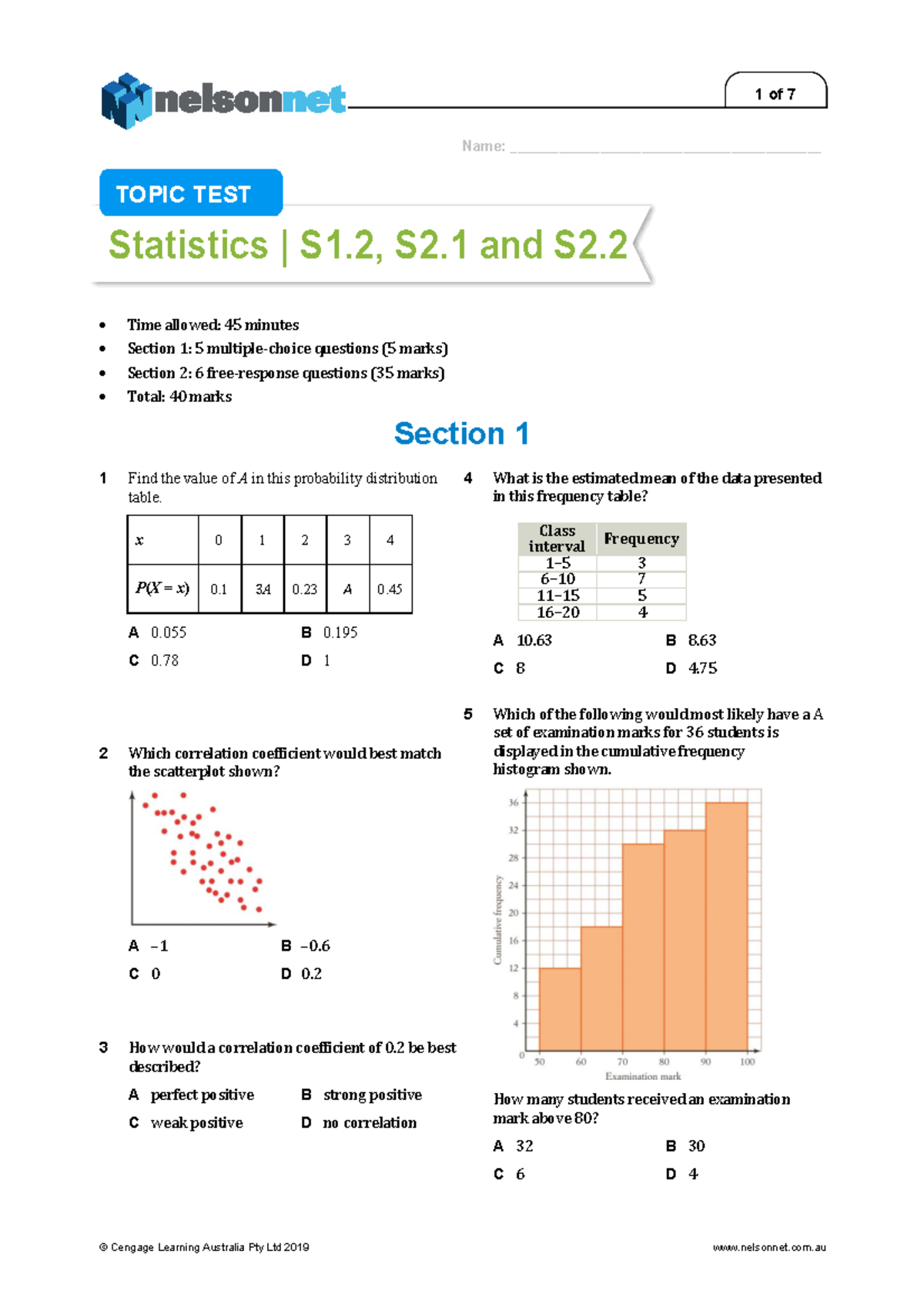 12MA Topic Test: Statistics S1.2, S2.1 & S2.2 Review - Studocu