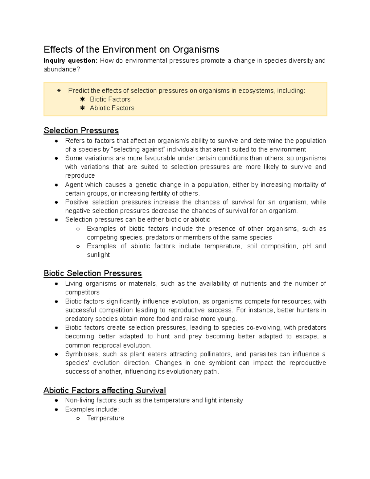 Biology - Module 3 - Exam Notes: Environmental Effects on Species - Studocu