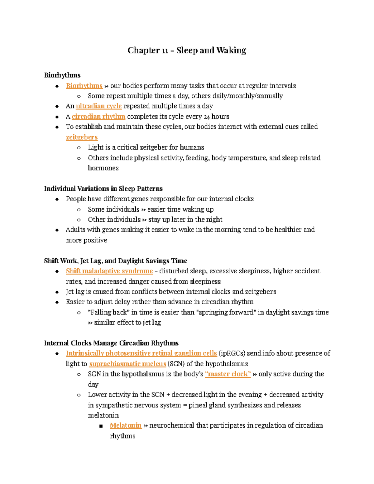 PSY351 Chapter 11: Sleep, Waking, and Biorhythms Notes - Studocu