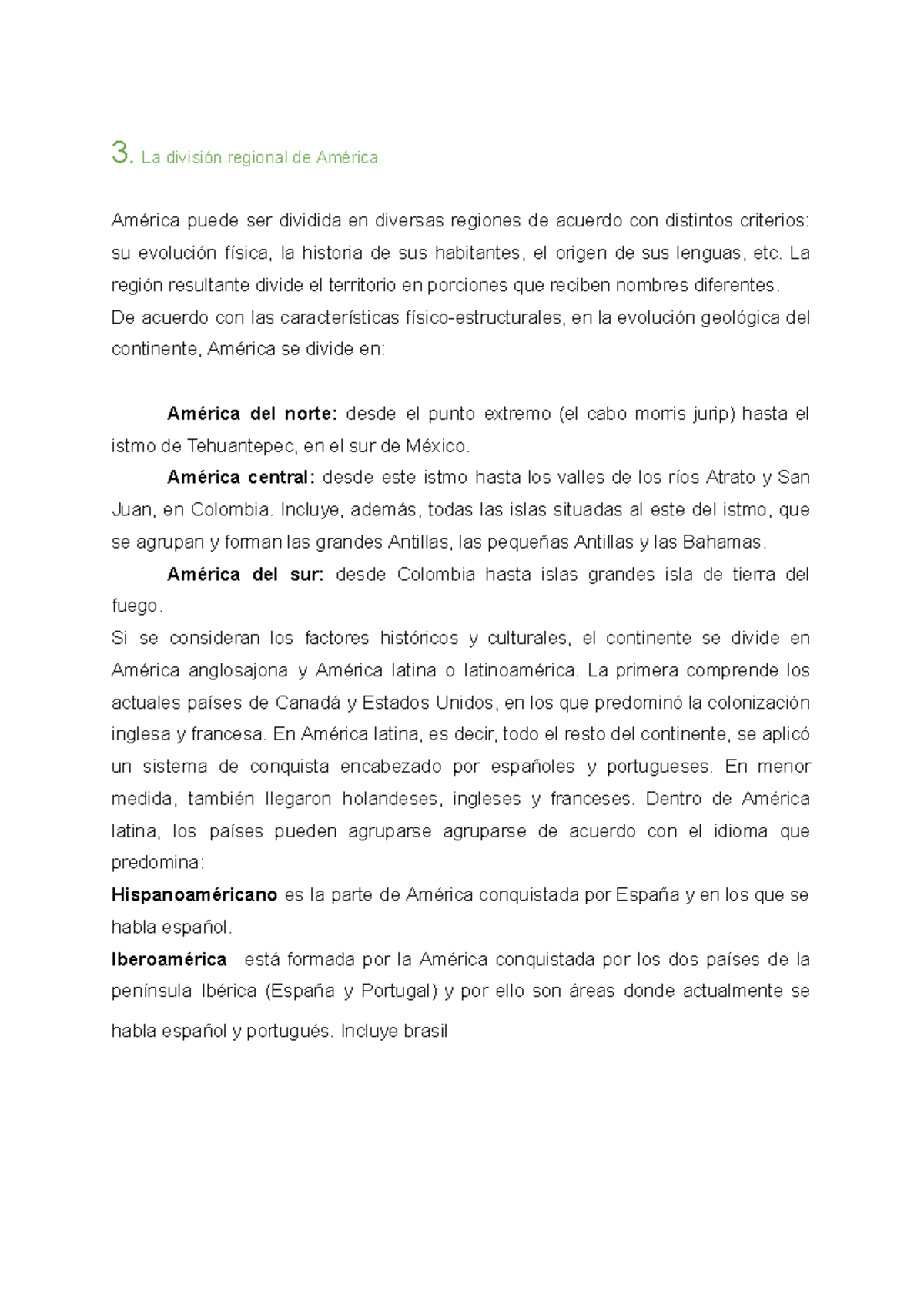 Teoría N° 3: División Regional de América en Ciencias Sociales - Studocu