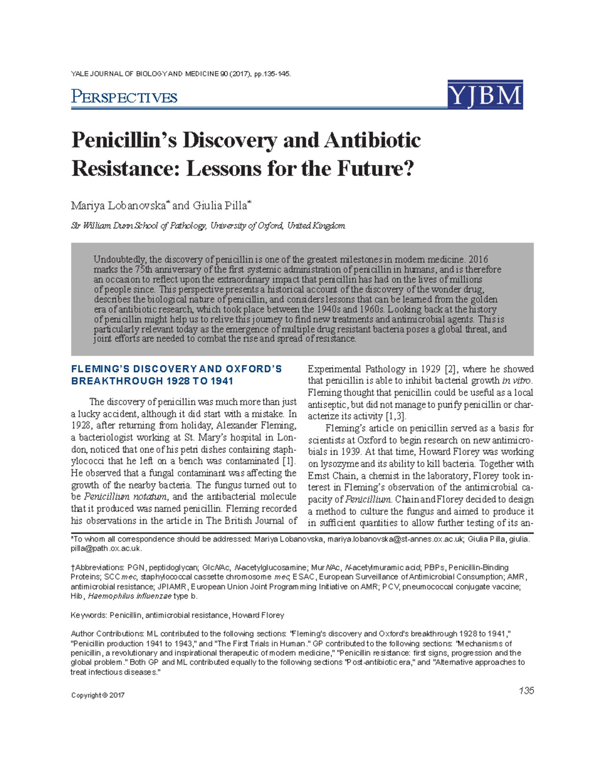 Antibiotic Resistance: Reflection on Penicillin's Discovery (BIOL 90 ...