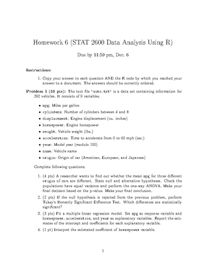 Lab 23 (STAT 2600) - Linear regression analysis using R - Studocu