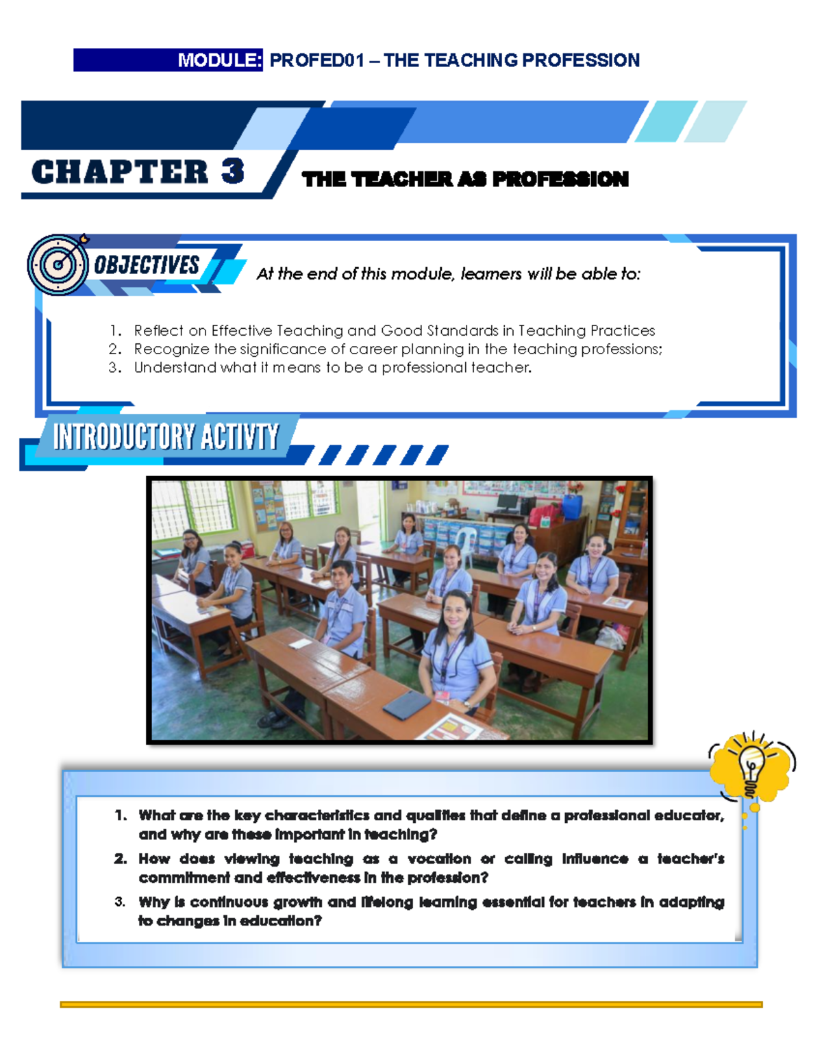 PROFED01: Chapter 3 - Understanding the Teaching Profession - Studocu