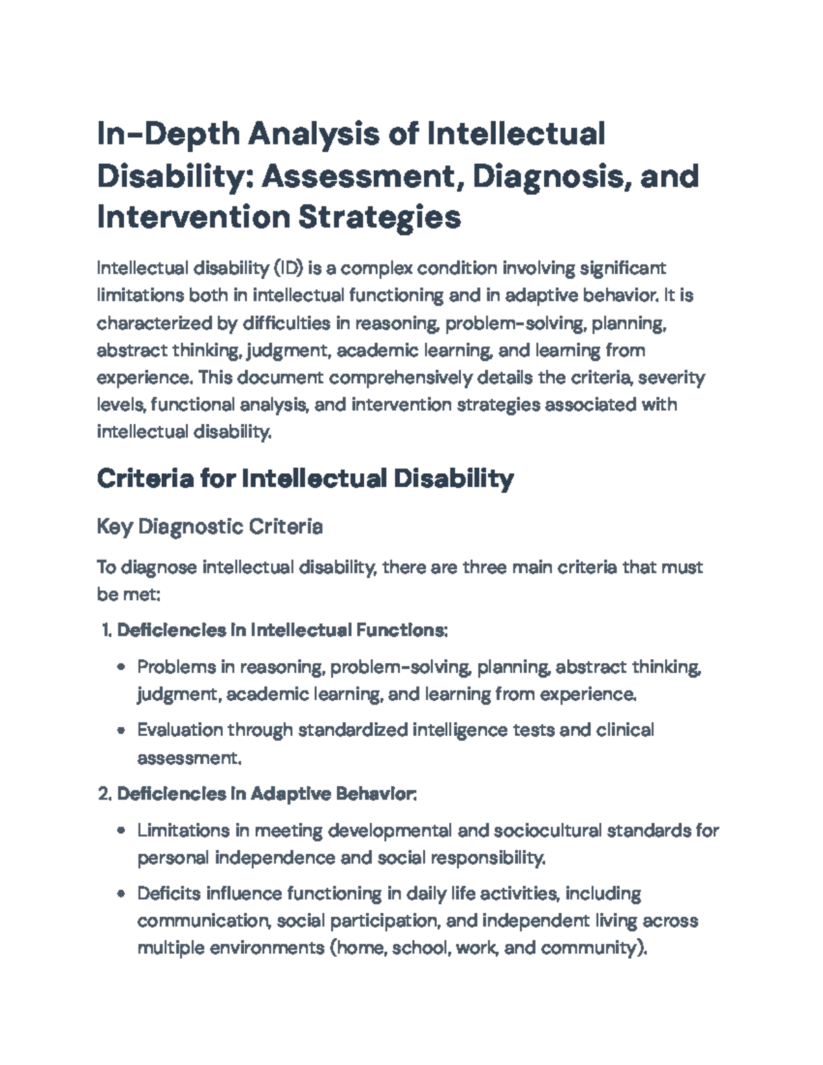 In-Depth Analysis of Intellectual Disability: Assessment and ...