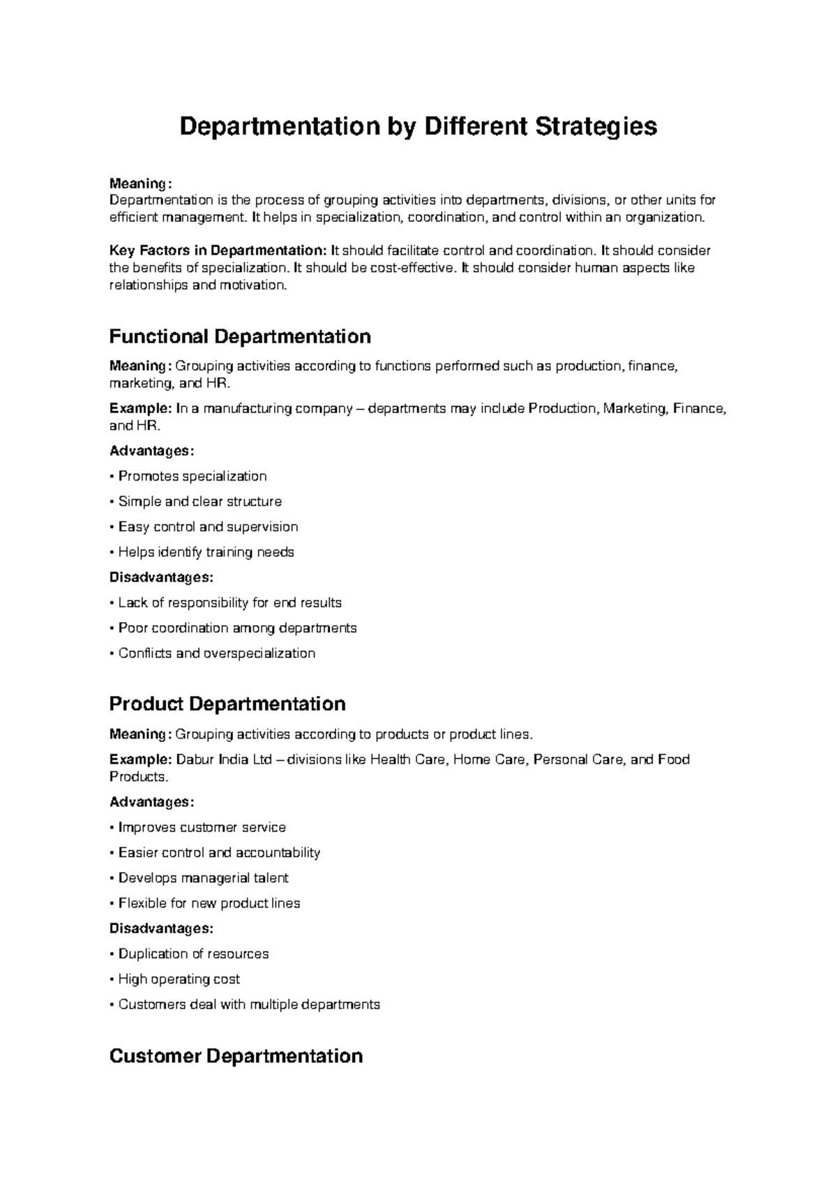 Departmentation Types Notes: Strategies & Key Factors - Studocu