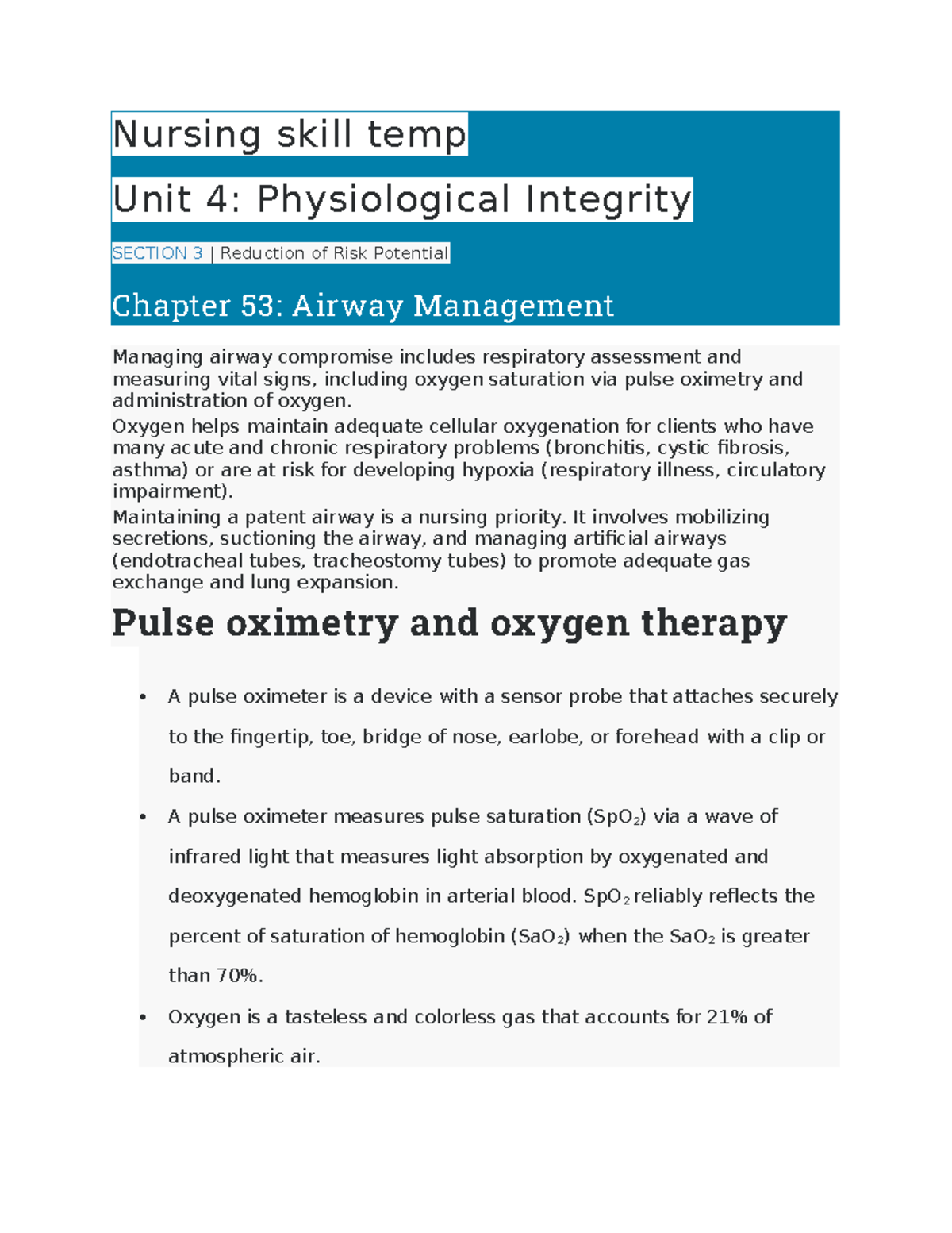 Ch 53 - Airway Management: Techniques & Nursing Interventions - Studocu