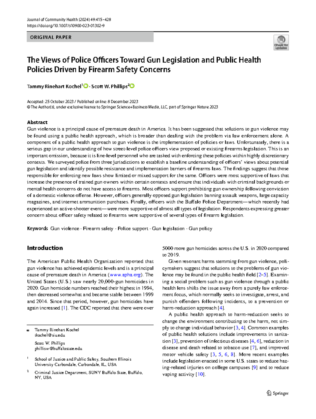 The Perspectives of Police Officers on Gun Legislation: A Public Health ...