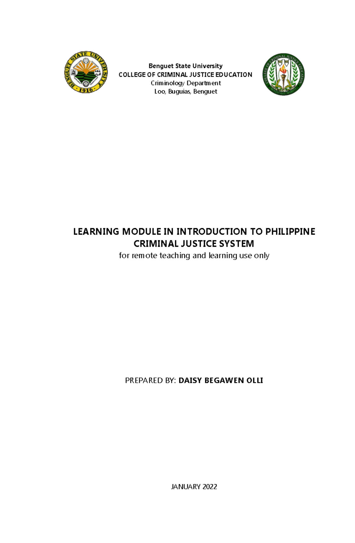Introduction to the Philippine Criminal Justice System Learning Module ...