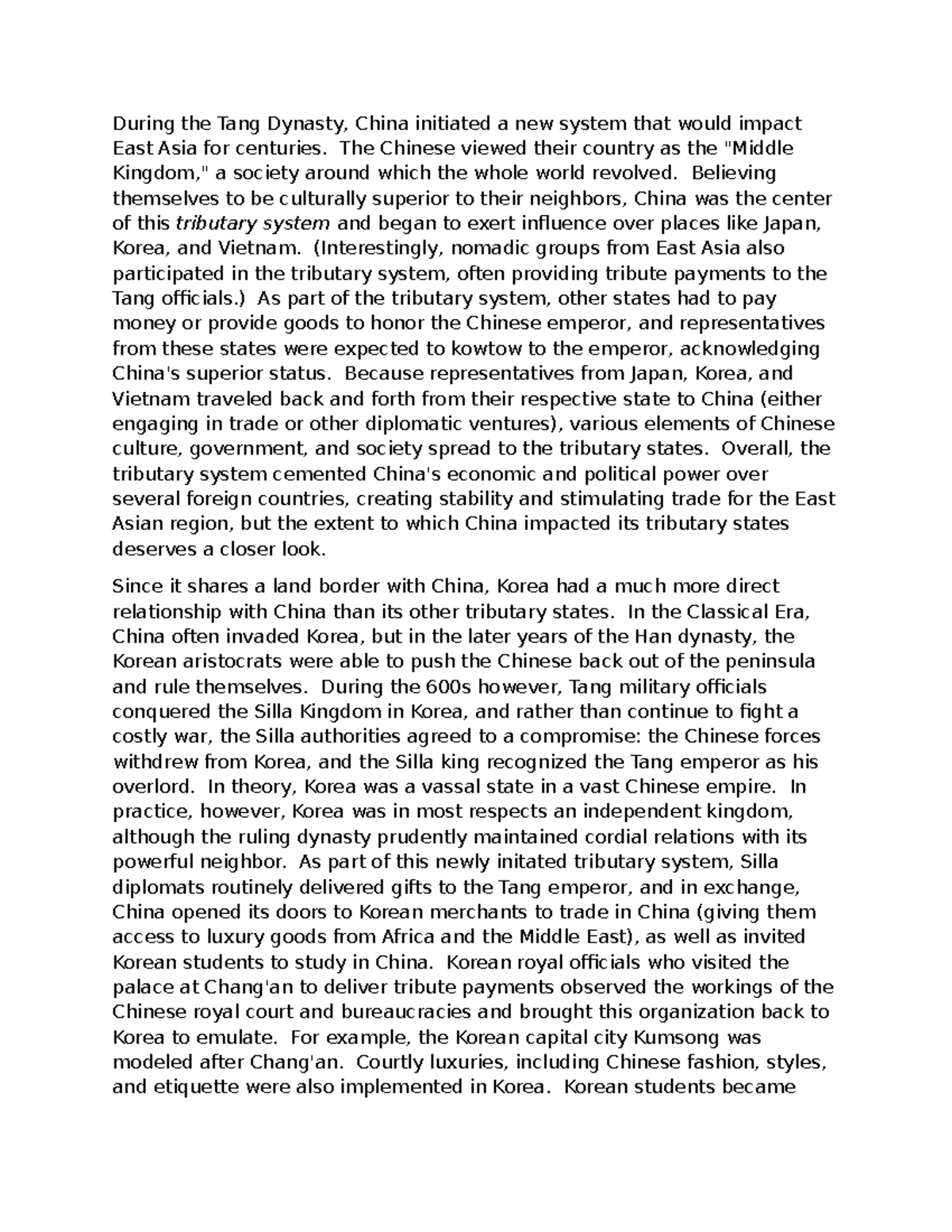 The Impact of the Chinese Tributary System on East Asia: Japan, Korea ...