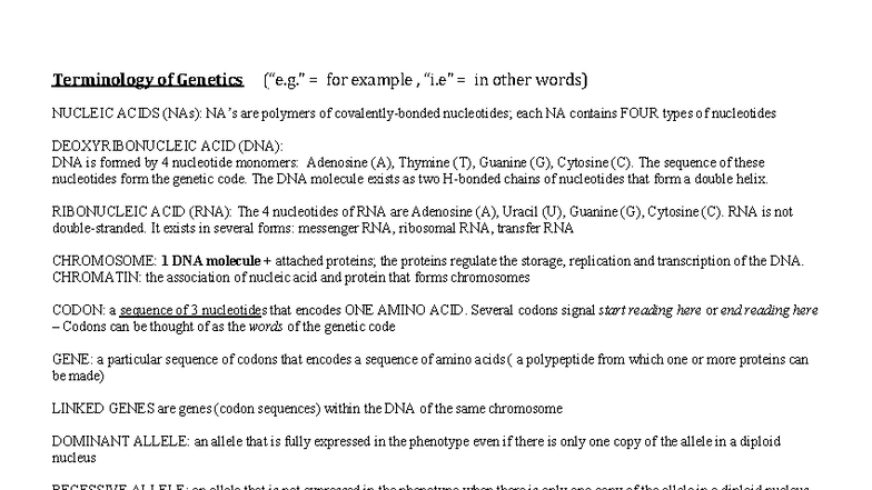 Genetics Terminology - Lab Notes (BIO 101) - Studocu