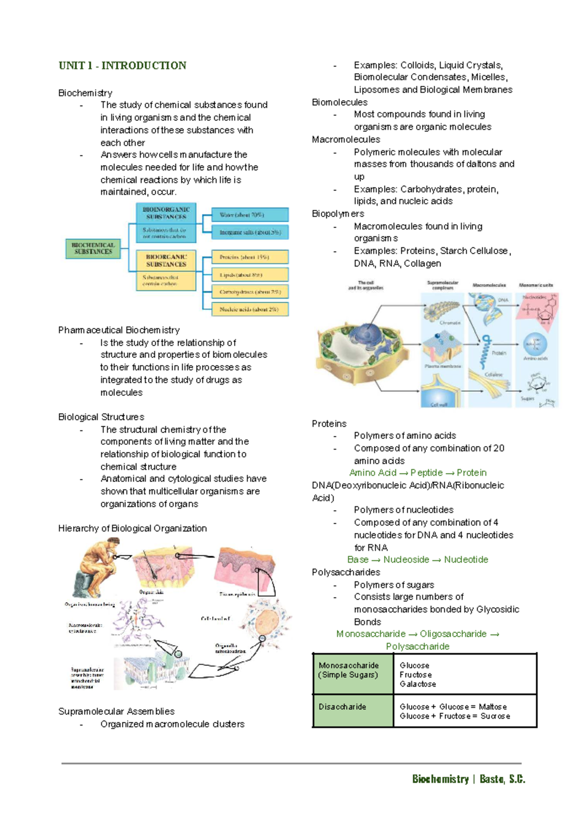 Unit 1 - Introduction to Biochemistry Concepts and Processes - Studocu