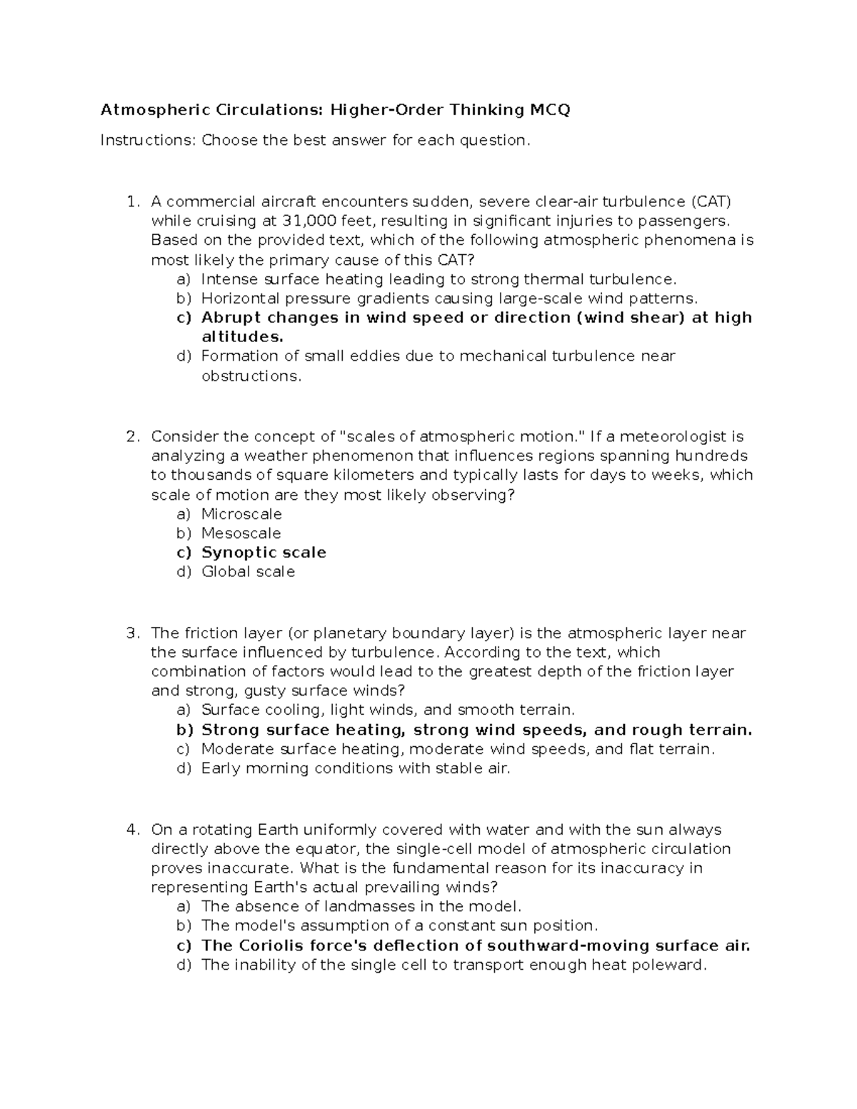 Atmospheric Circulations: MCQ Study Guide for Exam Preparation - Studocu