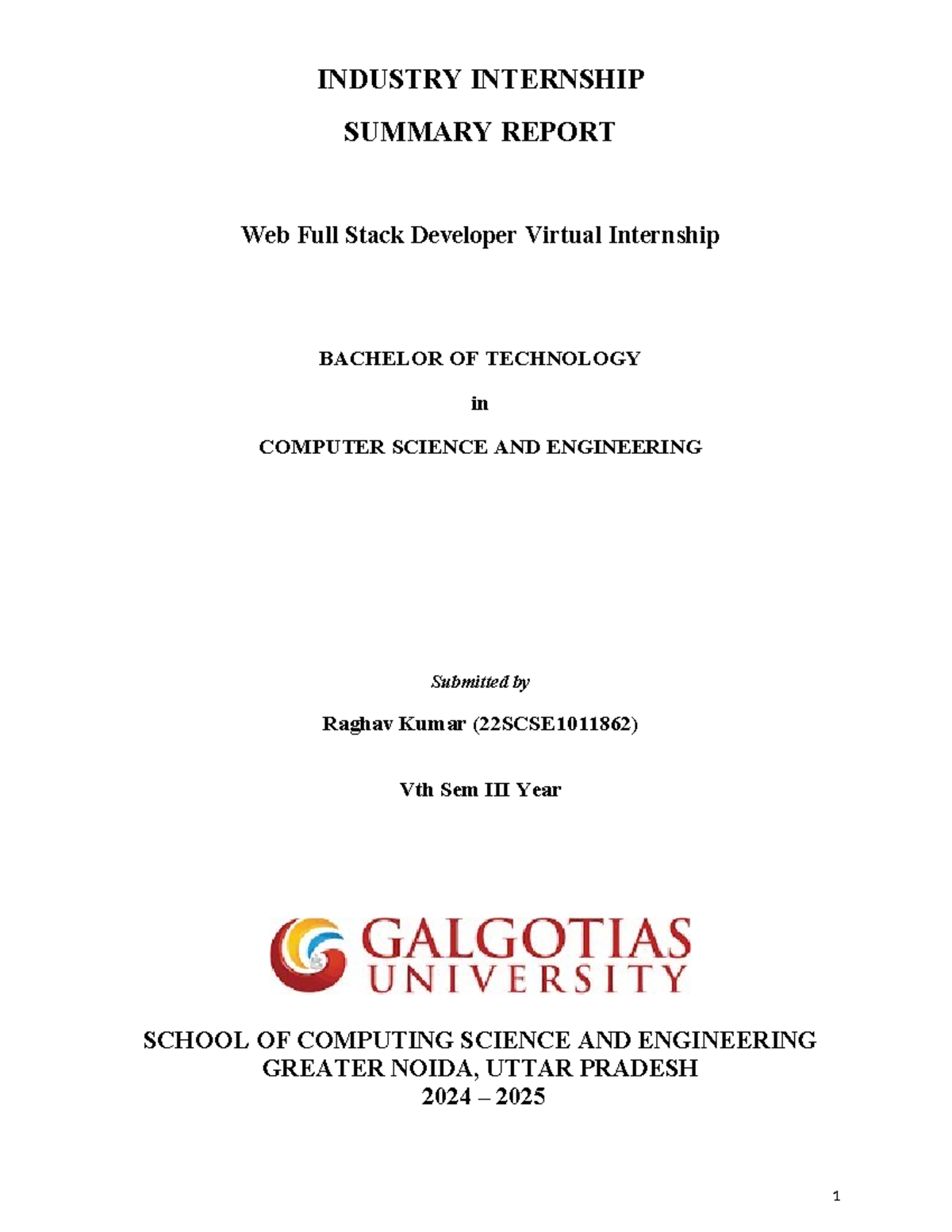 Internship Report: Web Full Stack Developer (B.Tech CSE 5th Sem) - Studocu